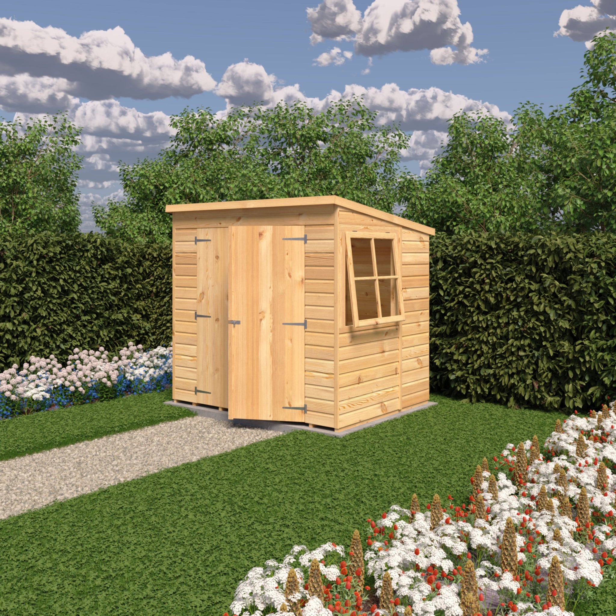 Shire 7x5 double door Pent shed 12mm shiplap interlock cladding – Best Shed