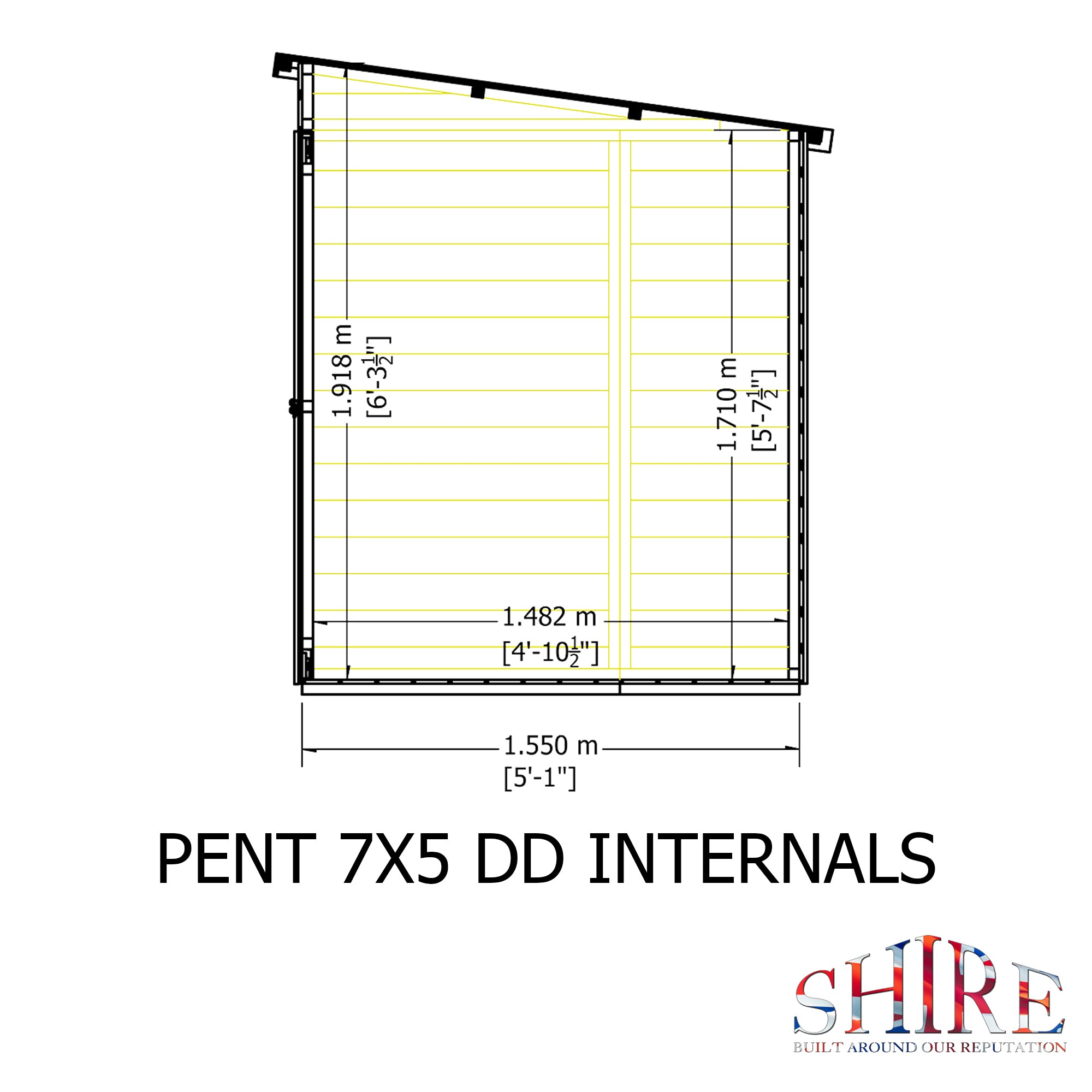 Shire 7x5 double door Pent shed 12mm shiplap interlock cladding – Best Shed